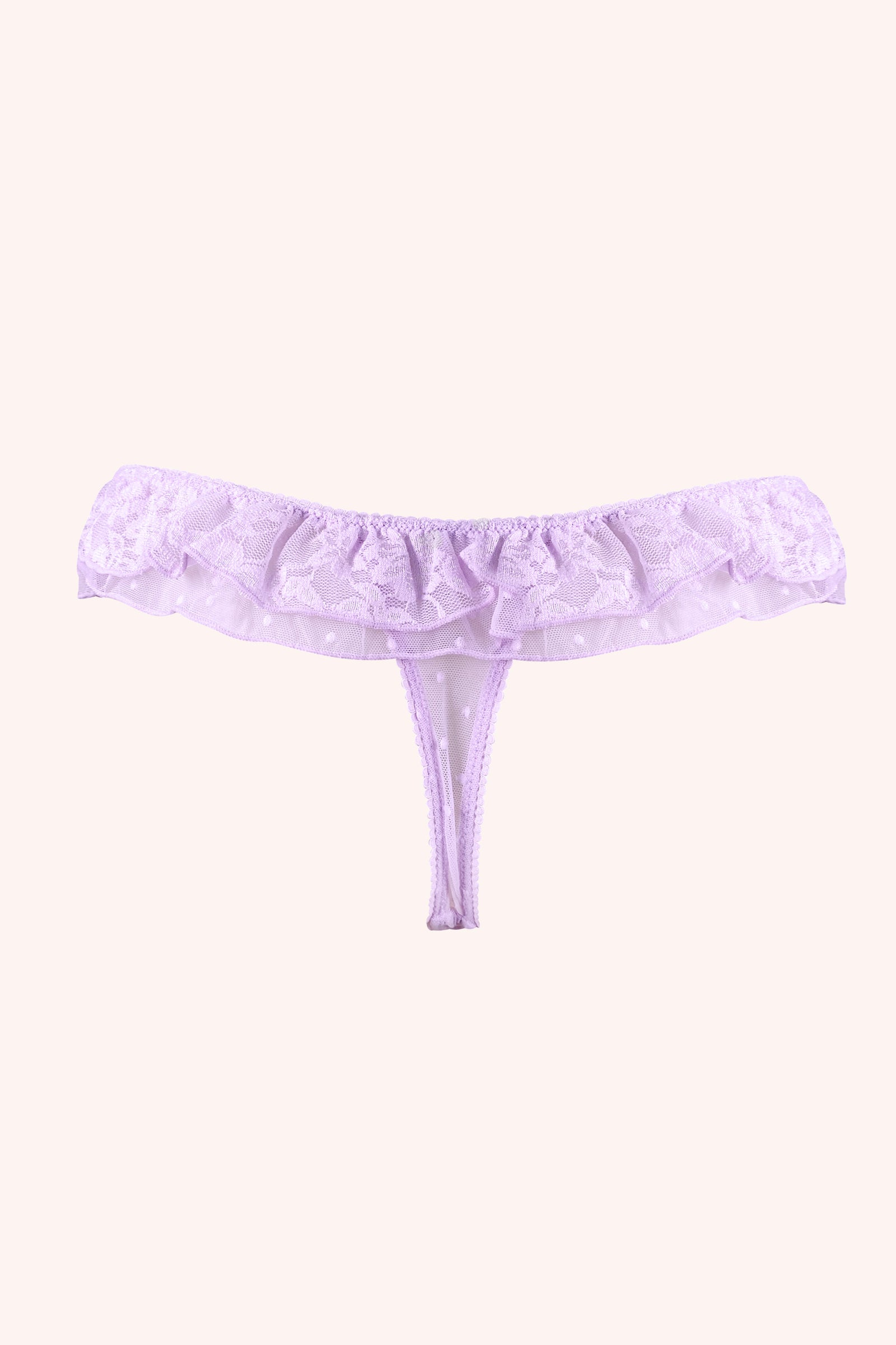 Chouchou Kayla G-String in Lavender | Floral Lace & Rosette Appliqués